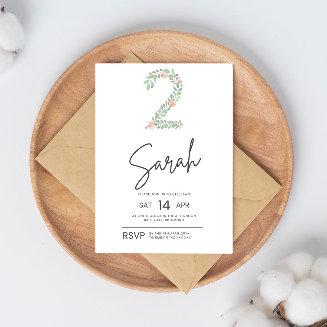 Floral 2nd Birthday Invitation Canva, Floral Invite, Turning Two ...