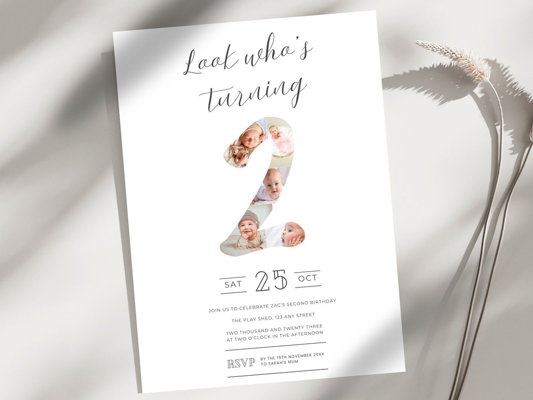 Editable Second Birthday Invitation, Minimal Second Birthday Invite ...