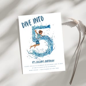 Fifth Birthday INSTANT DOWNLOAD, Dive Into Five, 5th Birthday ...