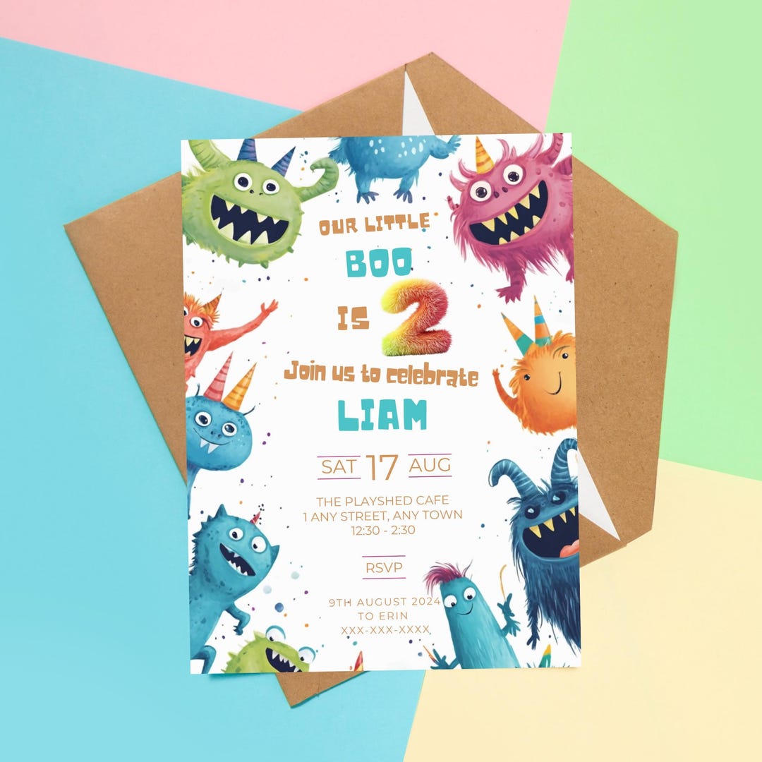 Editable Monster Birthday Invitation, Monster 2nd Birthday, Monster ...