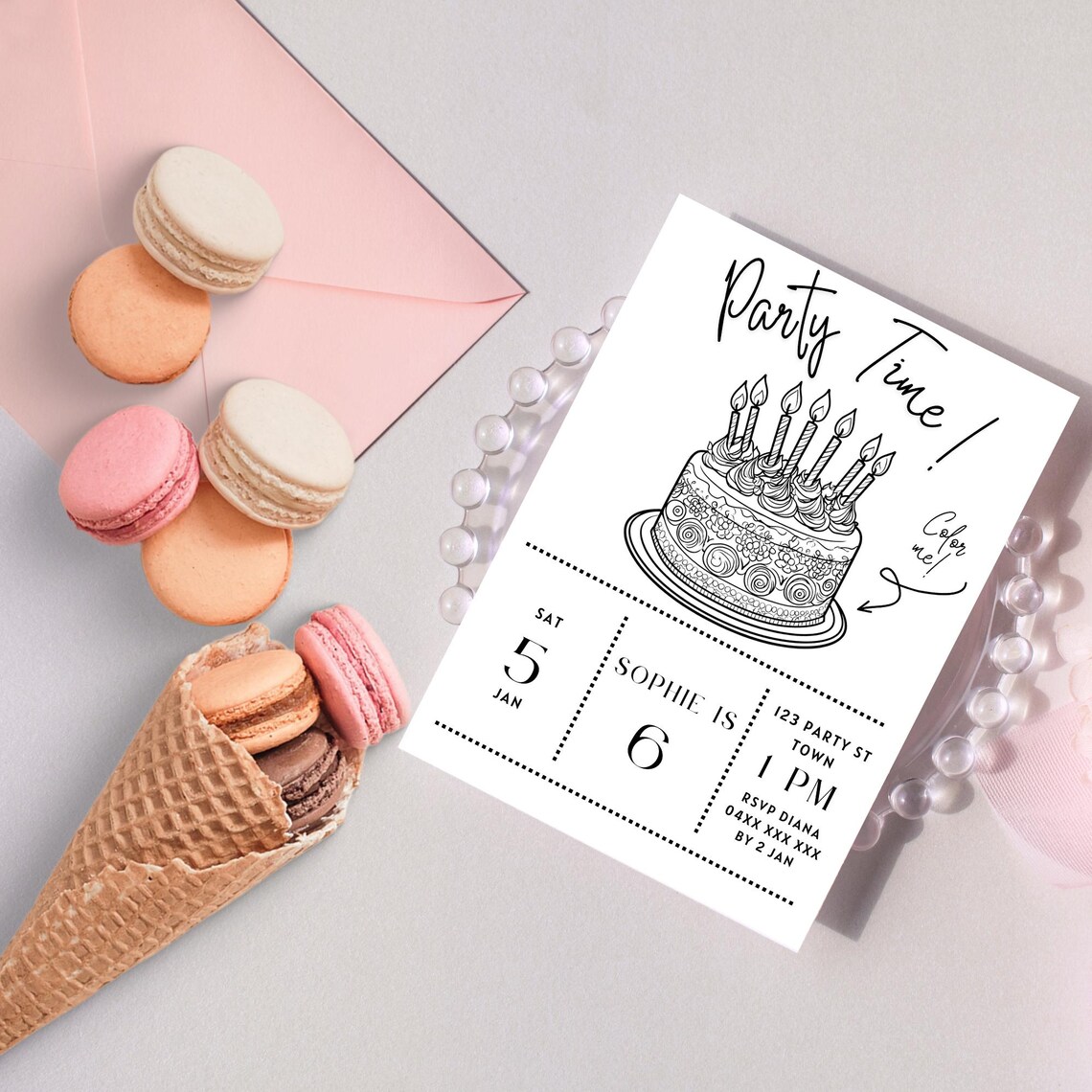 Editable Coloring in Birthday Invitation, 1st 2nd 3rd 4th 5th 6th ...