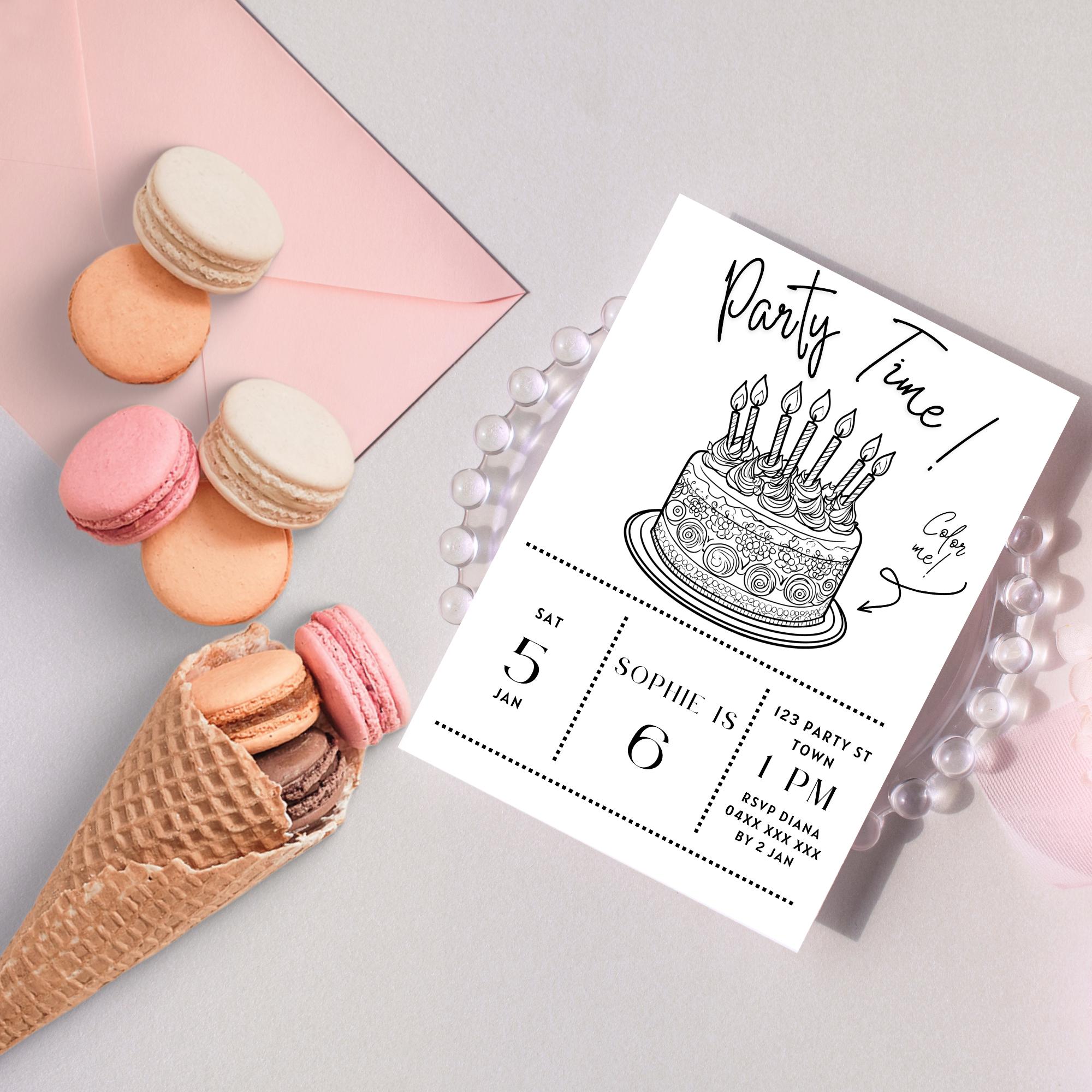 Editable Coloring in Birthday Invitation, 1st 2nd 3rd 4th 5th 6th ...