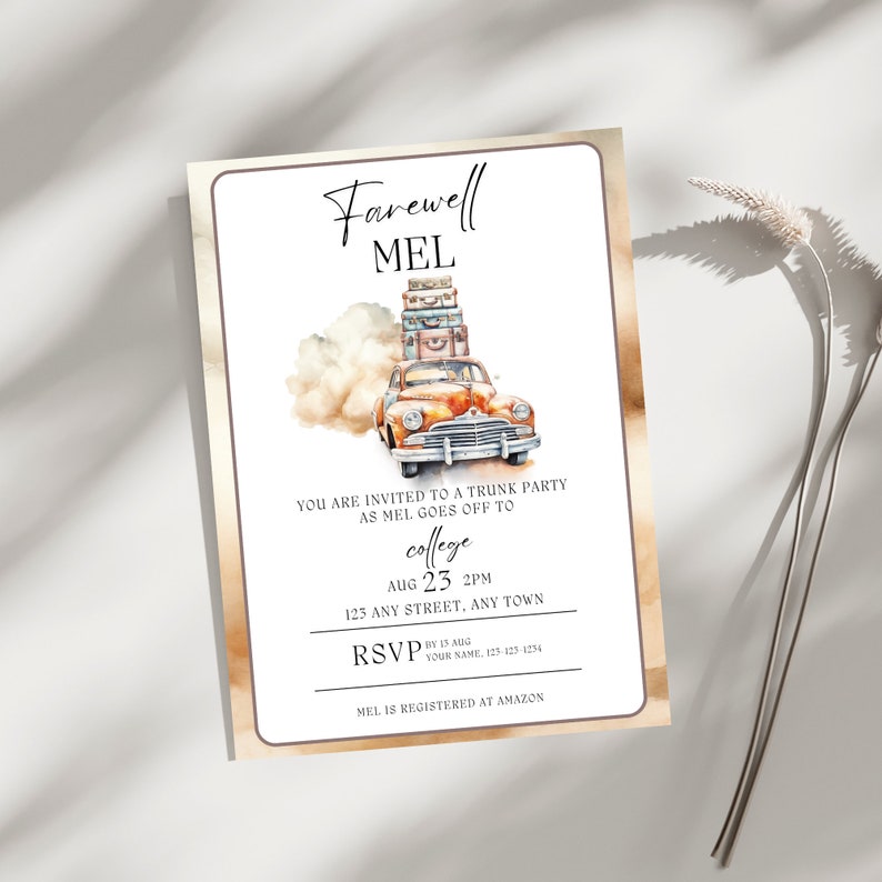 College Send off Party Invitation I Instant Download Trunk Party Invite ...