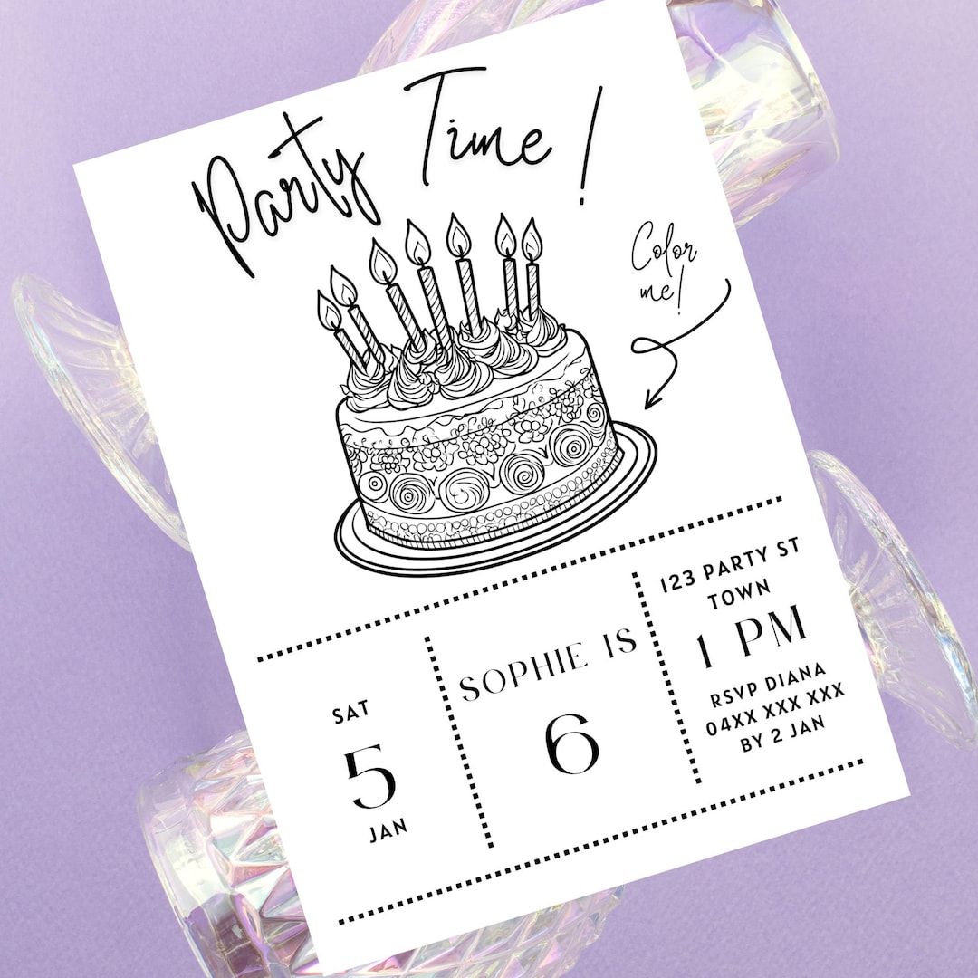 Editable Coloring in Birthday Invitation, 1st 2nd 3rd 4th 5th 6th ...