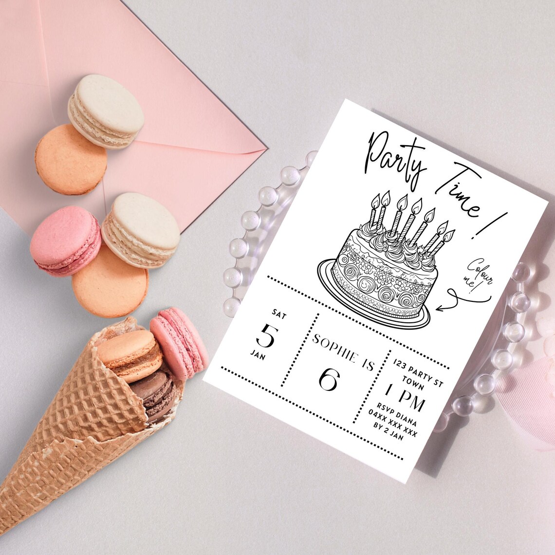 Editable Colouring in Birthday Invitation,1st 2nd 3rd 4th 5th 6th ...