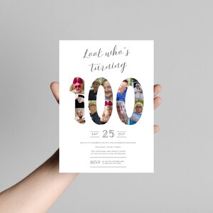 100th Birthday Invitation Template: Minimalist Photo Collage (instant ...