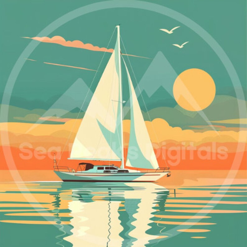 DIGITAL Sailboat Flat Poster Design Illustration Artwork Download - Etsy