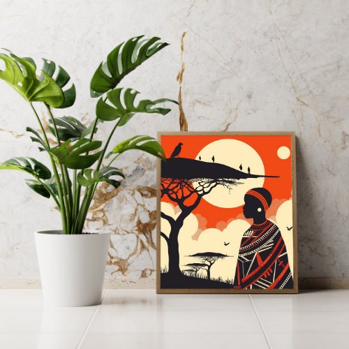 DIGITAL African Art Flat Poster Design Illustration Kenya African Tribe ...