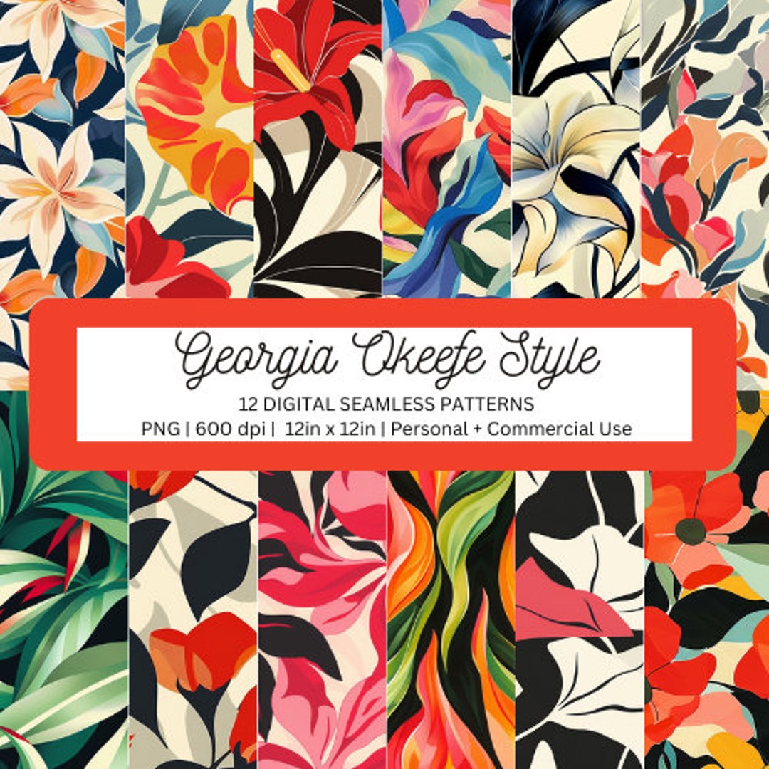 DIGITAL Georgia Okeefe Style Seamless Repeating Pattern, Backgrounds, Printable Digital Paper - Etsy