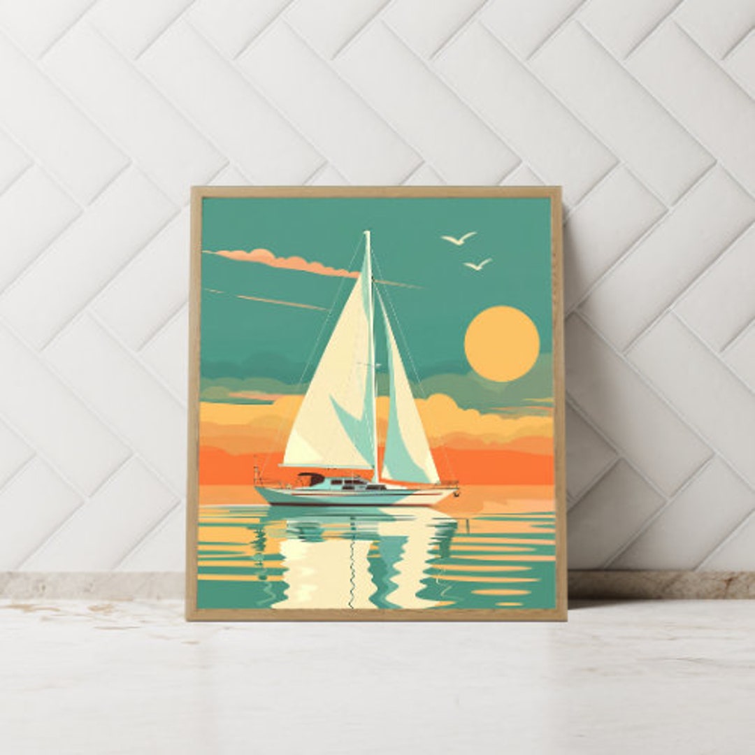 DIGITAL Sailboat Flat Poster Design Illustration Artwork Download - Etsy