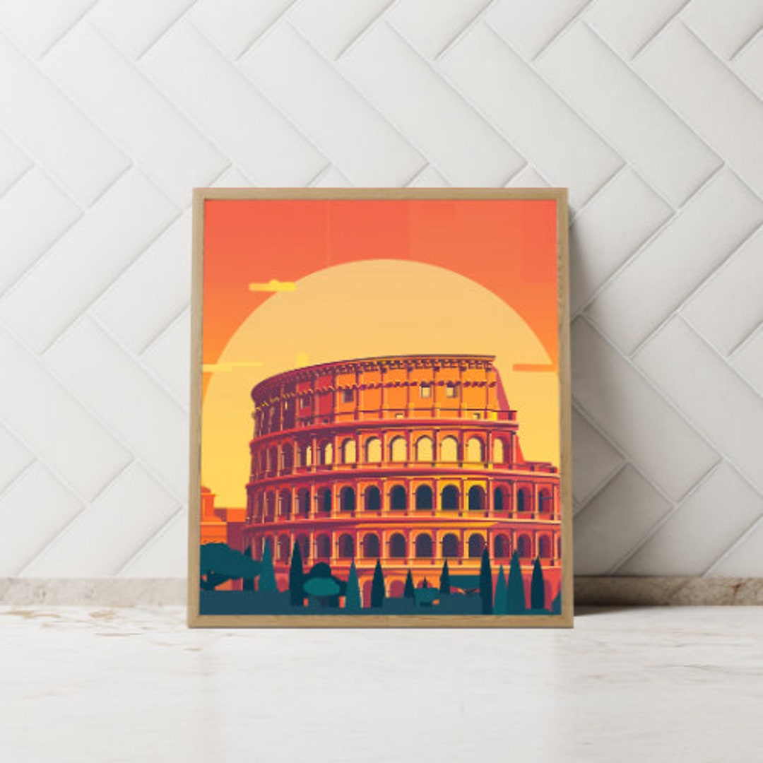 DIGITAL Colosseum Flat Poster Design Illustration Rome Italy Artwork ...