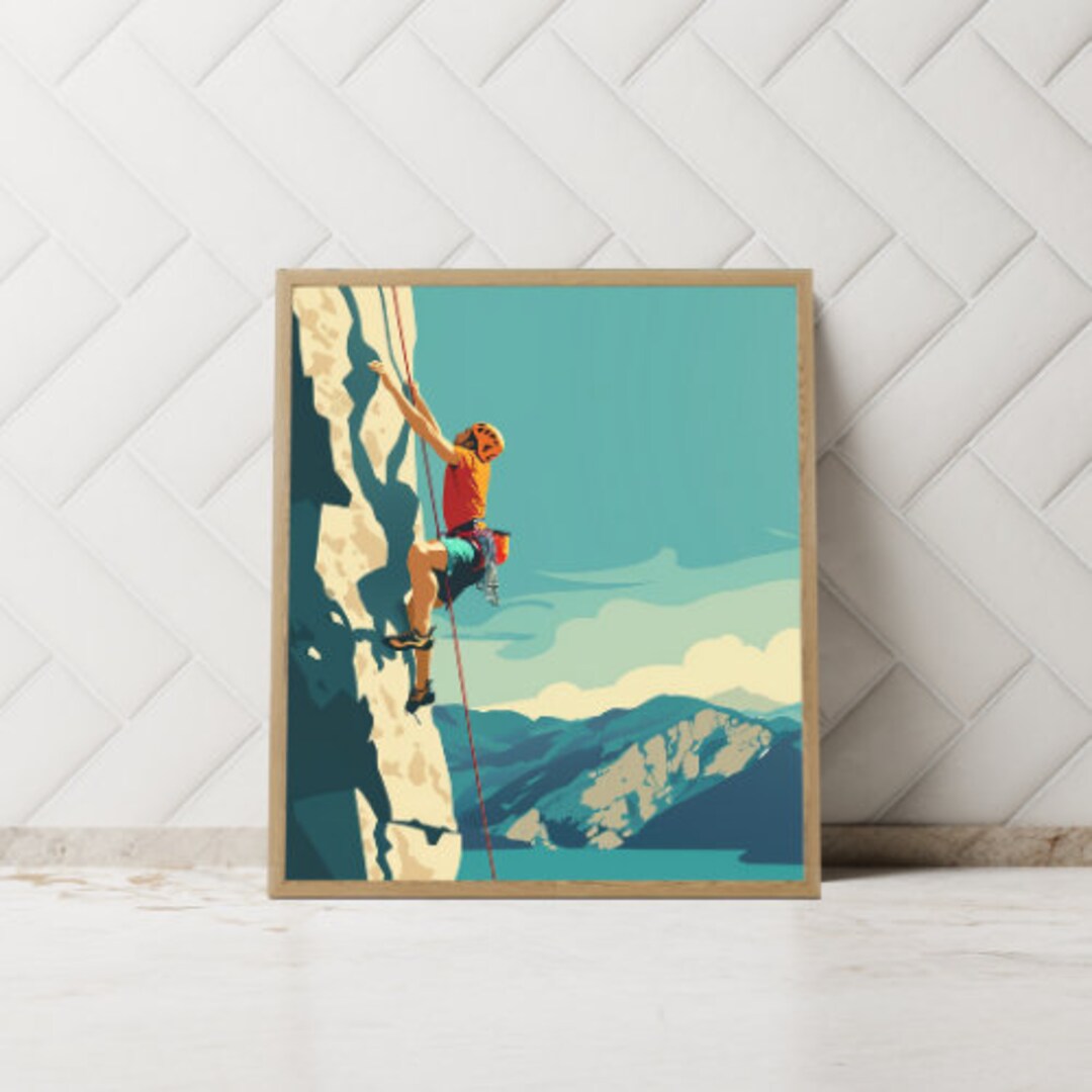 DIGITAL Rock Climbing Flat Poster Design Illustration Artwork Download ...