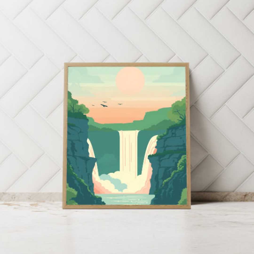 DIGITAL Waterfall Flat Poster Design Illustration Artwork Download - Etsy