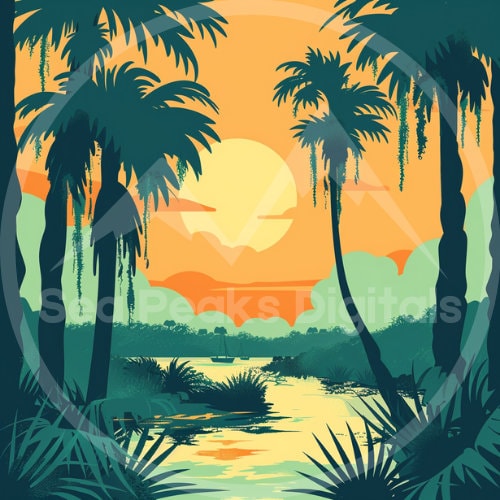 DIGITAL Louisiana Bayou Flat Poster Design Florida Everglades ...