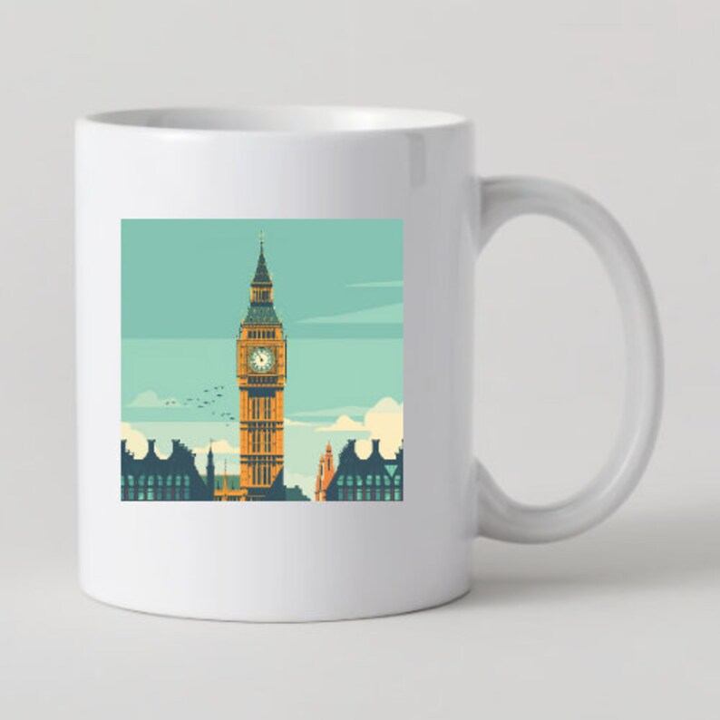 DIGITAL Big Ben Flat Poster Design London England Britain Illustration ...