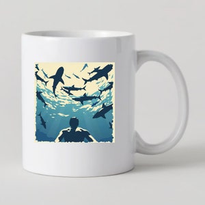 DIGITAL Man Swimming With Sharks Design Illustration Artwork Download ...