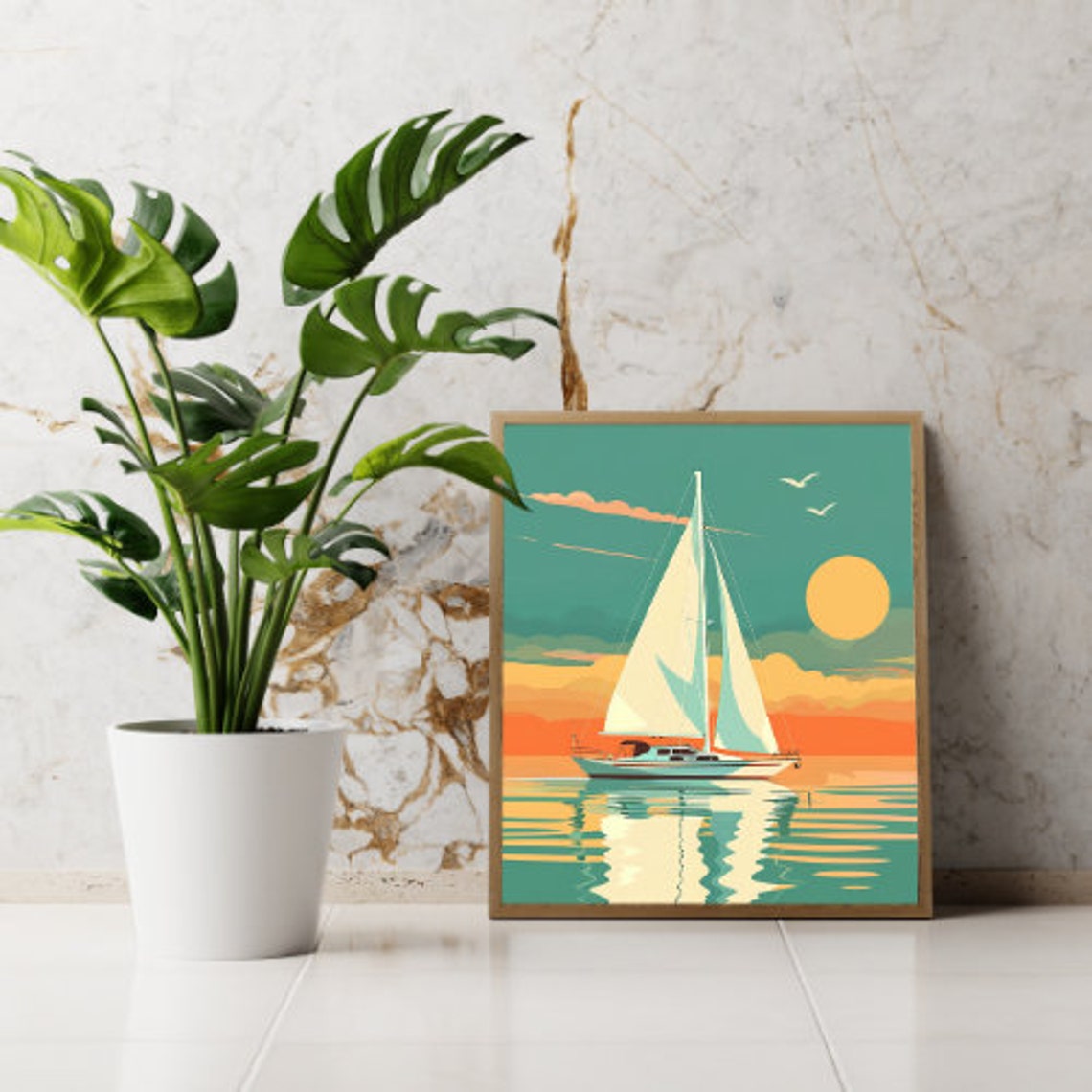 DIGITAL Sailboat Flat Poster Design Illustration Artwork Download - Etsy