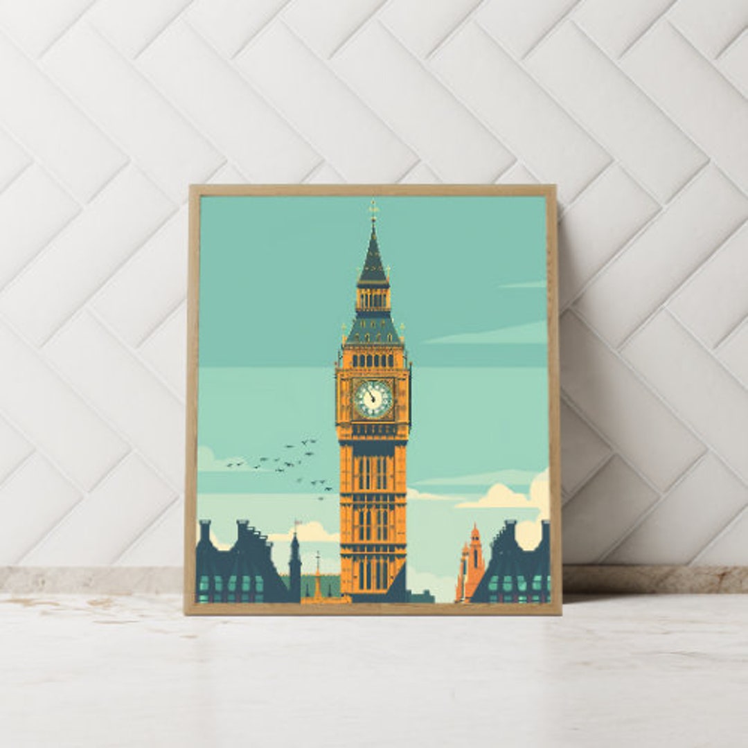 DIGITAL Big Ben Flat Poster Design London England Britain Illustration ...