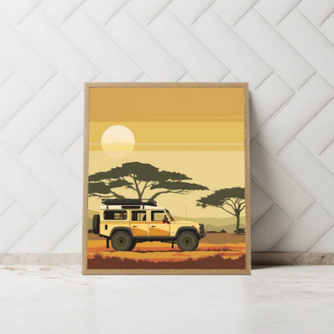 DIGITAL African Safari Flat Poster Design Jeep Illustration Artwork ...