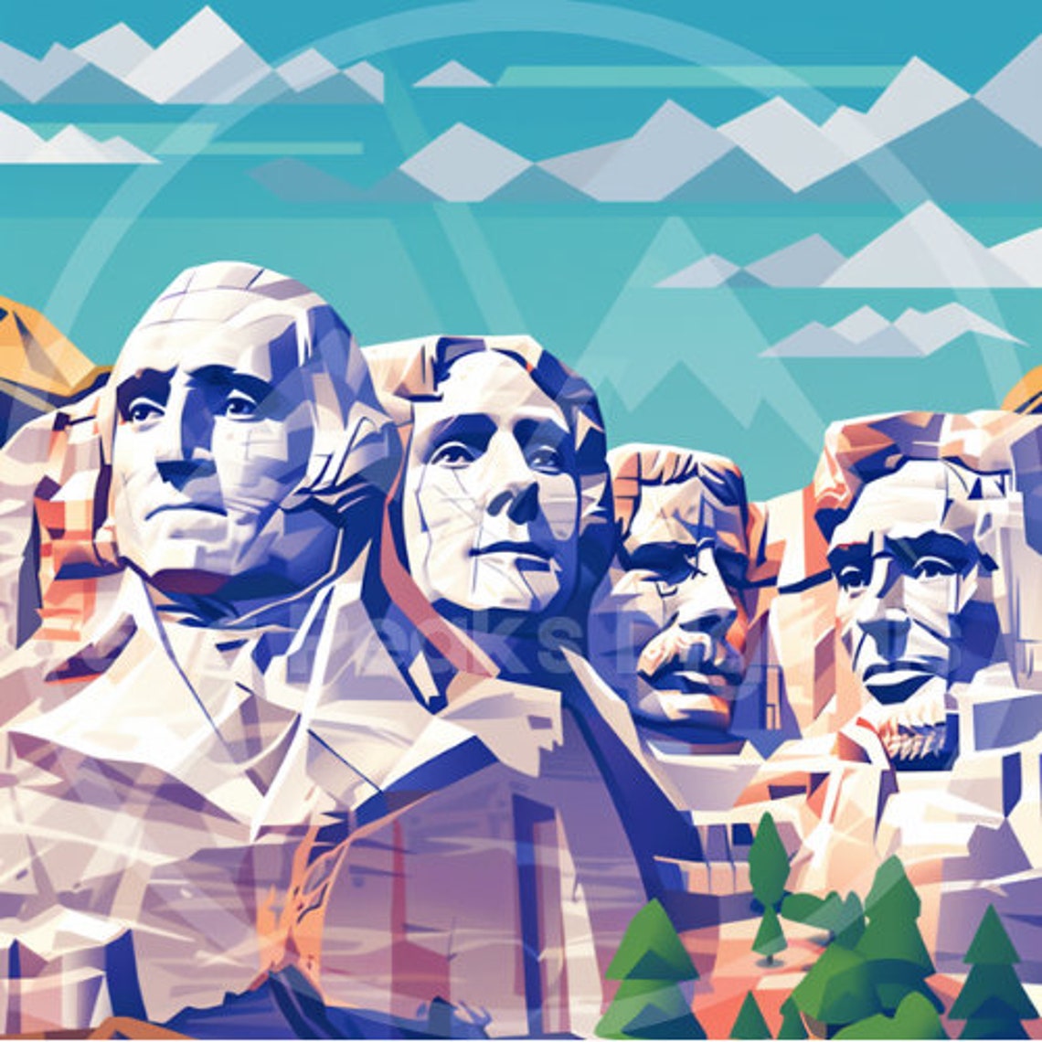 DIGITAL Mount Rushmore Flat Poster Design Illustration Artwork Download ...