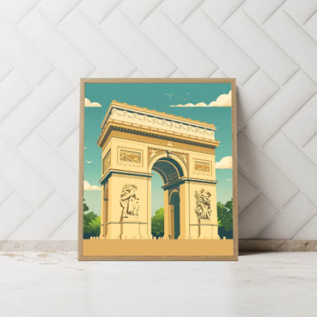 DIGITAL Arc De Triomphe Flat Poster Design Paris France Illustration ...
