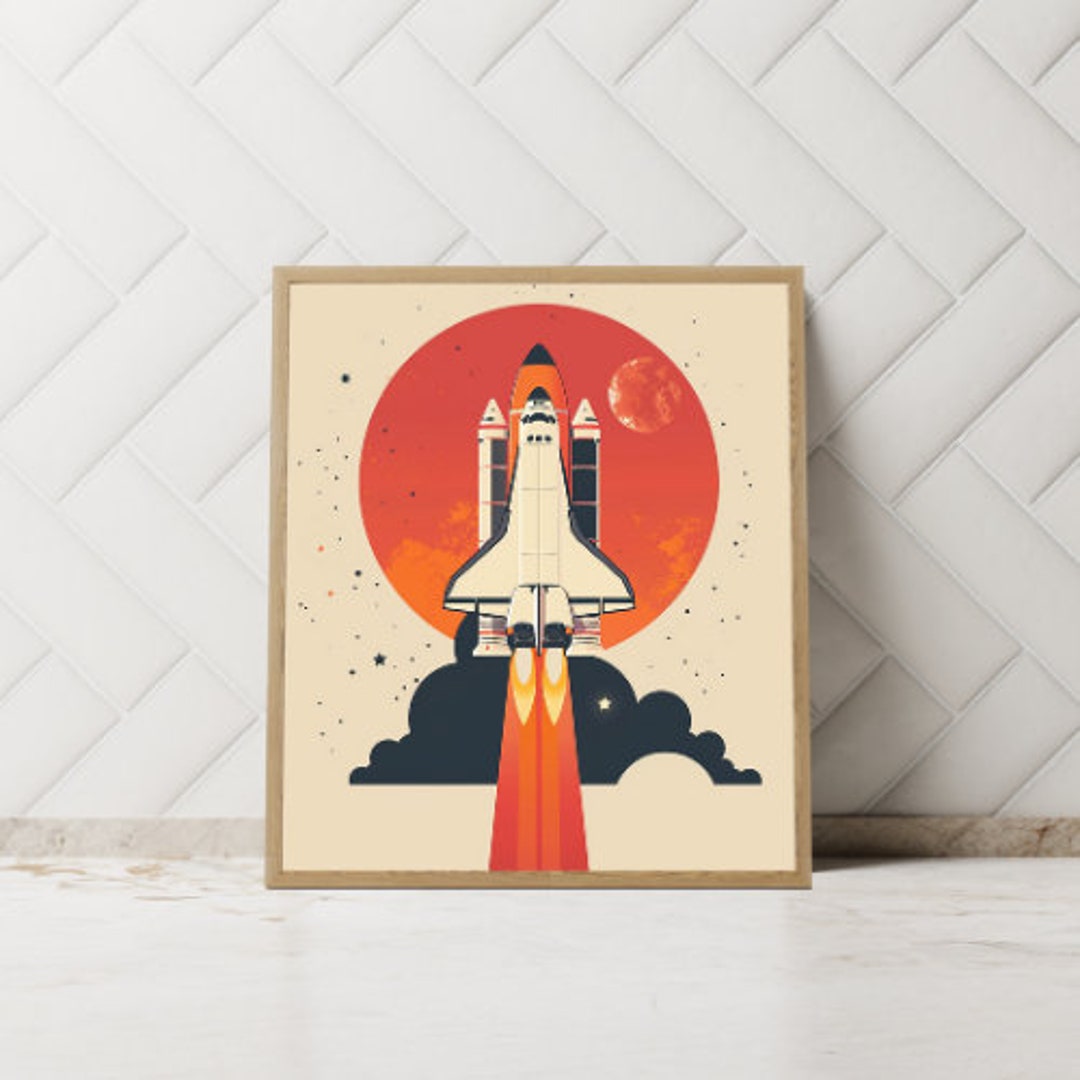 DIGITAL Space Shuttle Poster Design Illustration Rocket Ship Artwork ...