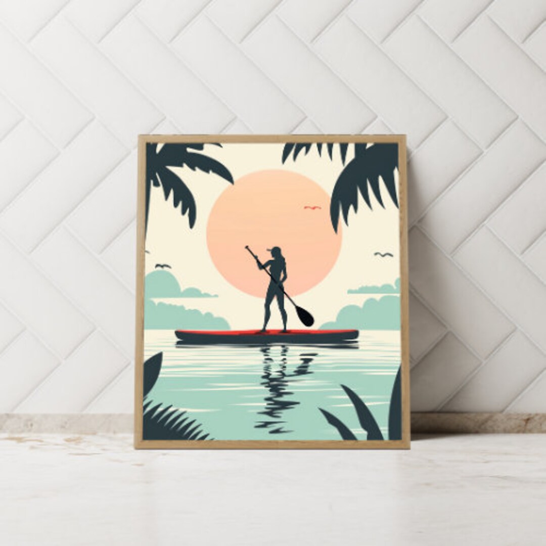 DIGITAL Paddleboarding Flat Poster Design Illustration Artwork Download ...