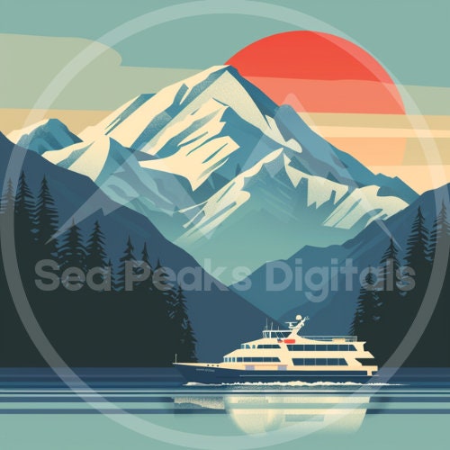DIGITAL Alaskan Cruise Flat Poster Design Polar Cruise Illustration ...