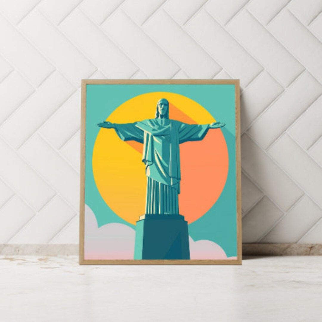 DIGITAL Christ the Redeemer Flat Poster Design Illustration Brazil ...