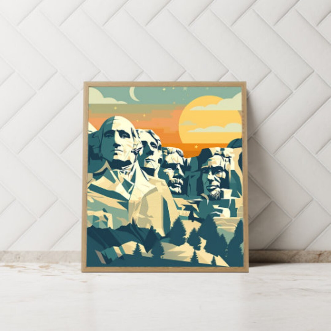 DIGITAL Mount Rushmore Flat Poster Design Illustration Artwork Download ...