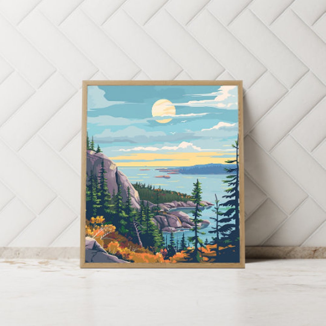 DIGITAL Acadia National Park Flat Poster Design Illustration Artwork ...