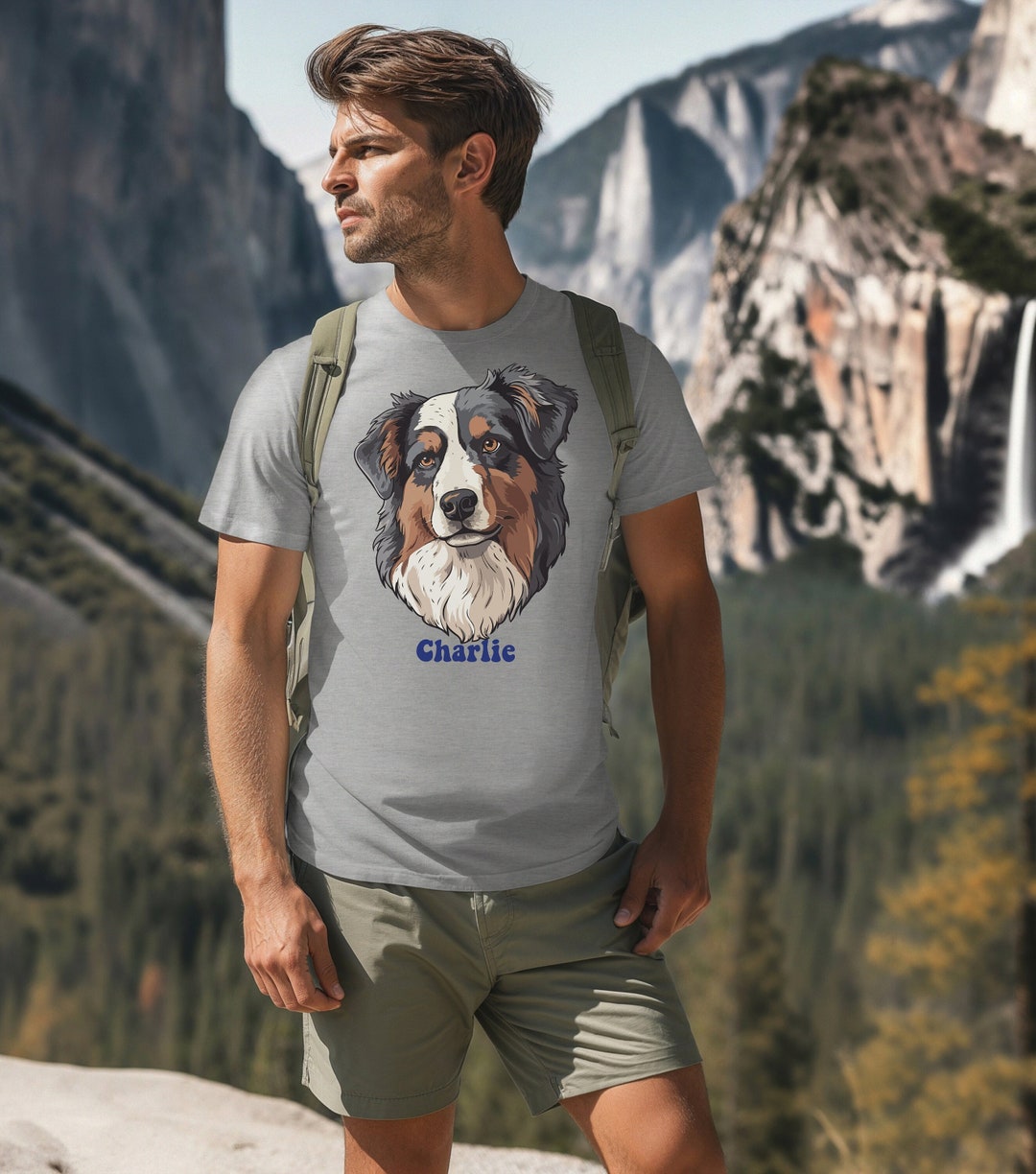 Personalized Australian Shepherd T Shirt, Head Study, Tri Color Aussie ...