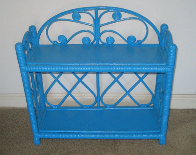 Vintage Wicker/rattan Wall Shelf Peacock Blue Color Gypsy - Etsy