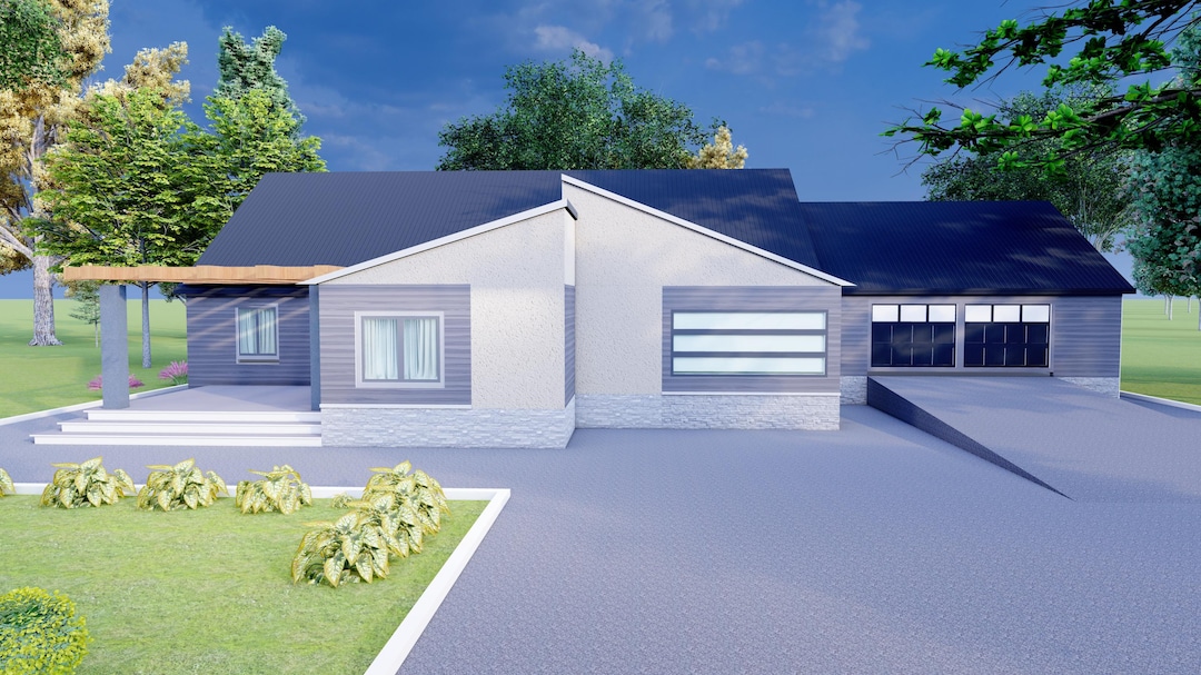 2-bedroom House Plans With Attached Garage Open Kitchen, Dining ...