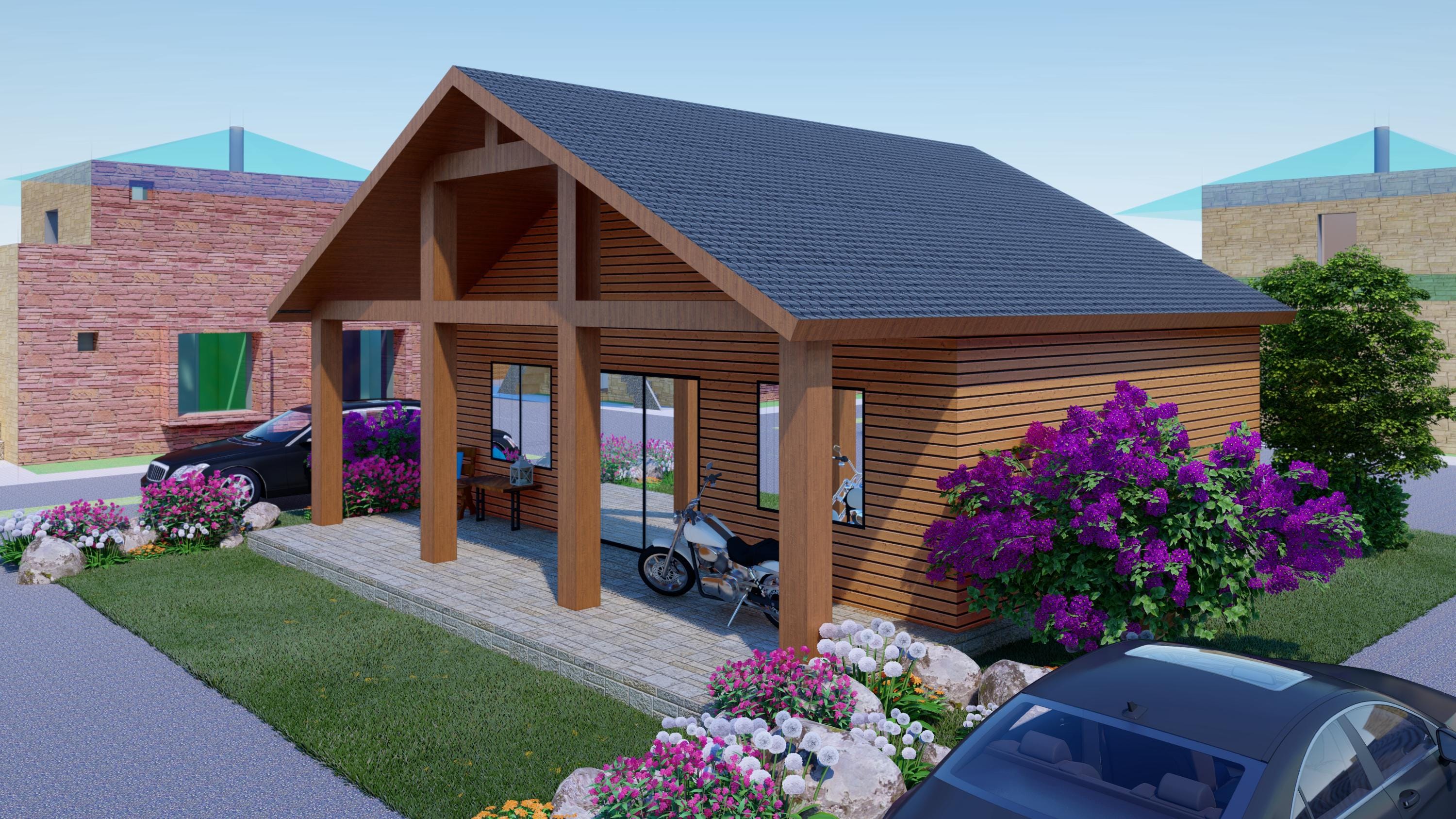 Charming 952 Sqft Tiny Studio Cabin Plans Open Concept With Kitchen ...