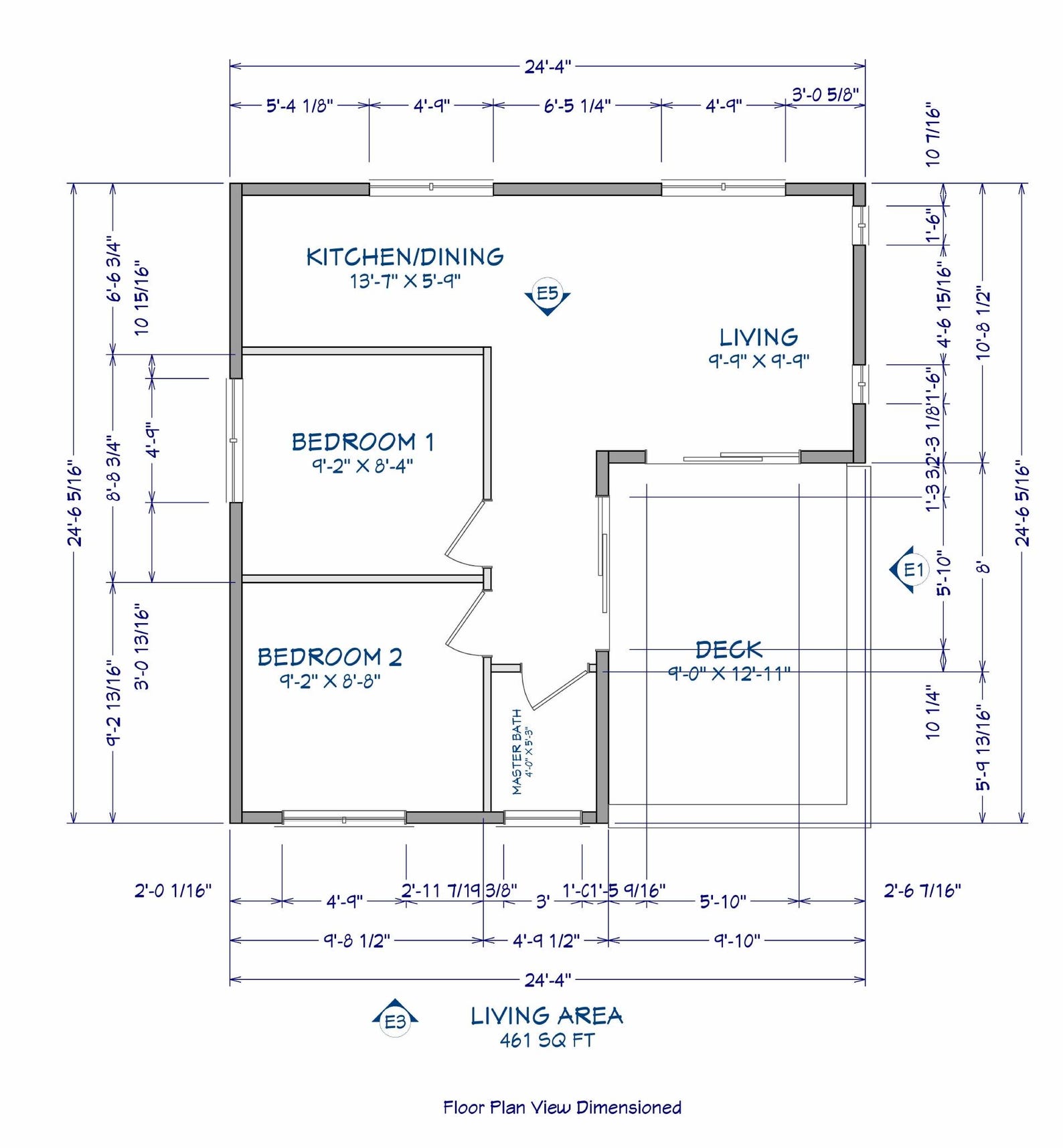 460sqft Two Bedroom Tiny Home ADU Design Plans – Floor Plan, Elevations ...