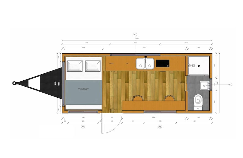 Tiny House on Wheels, 8'x20', Blueprint House Plan, Tiny House Trailer ...