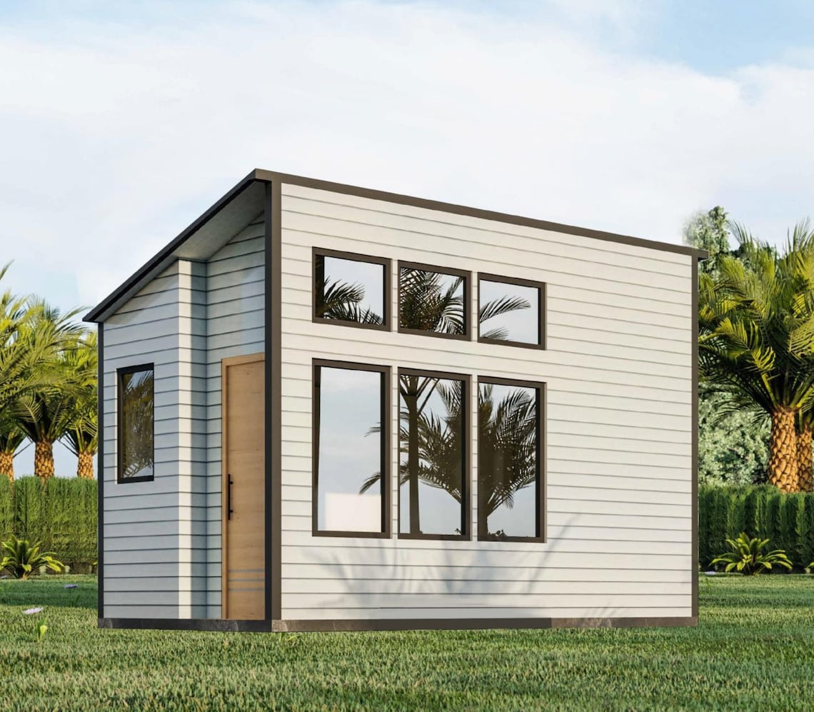 Tiny Home Building Plans 8'x16' 128 Sq Ft - Floor Plans, Framing ...