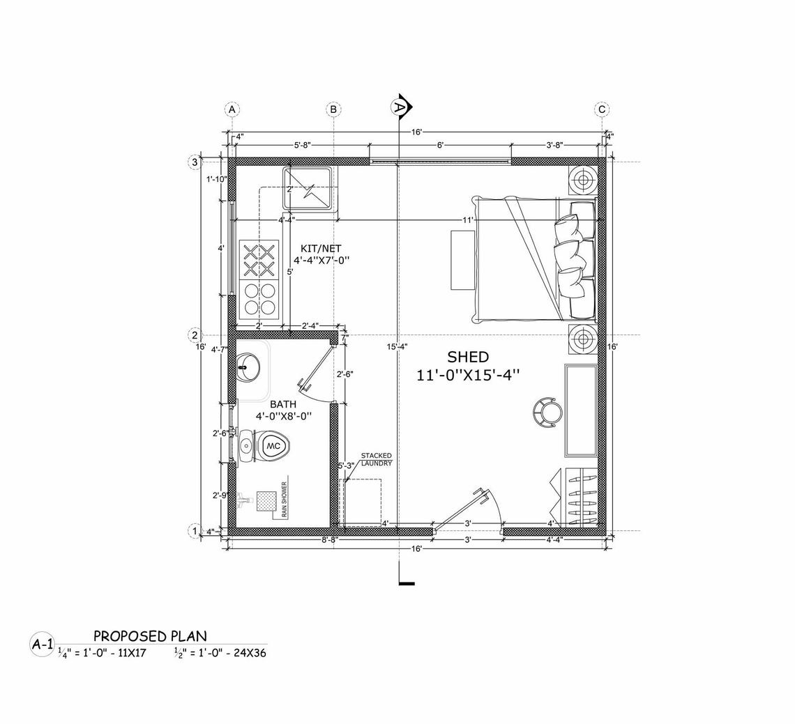 16x16' Studio Tiny Home Shed Building Plans With Floor Plan, Electrical ...