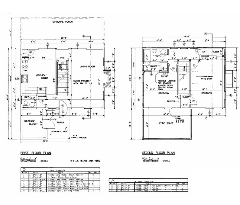 30'x28' Small Cabin House Plan 2 Bed 2 Story, 1200sqft With Loft, A ...