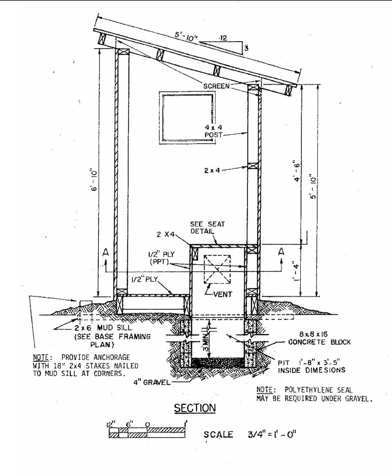 4x4’ Outhouse Wood Construction Plans - Floor Plan, Framing Design ...
