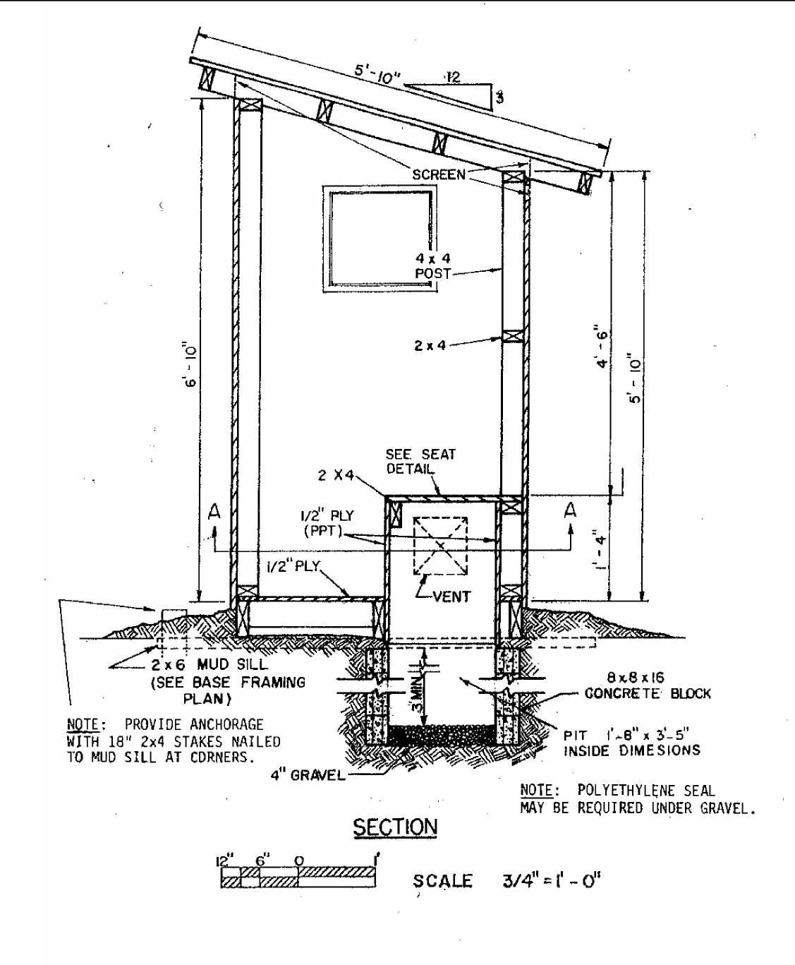 4x4’ Outhouse Wood Construction Plans - Floor Plan, Framing Design ...