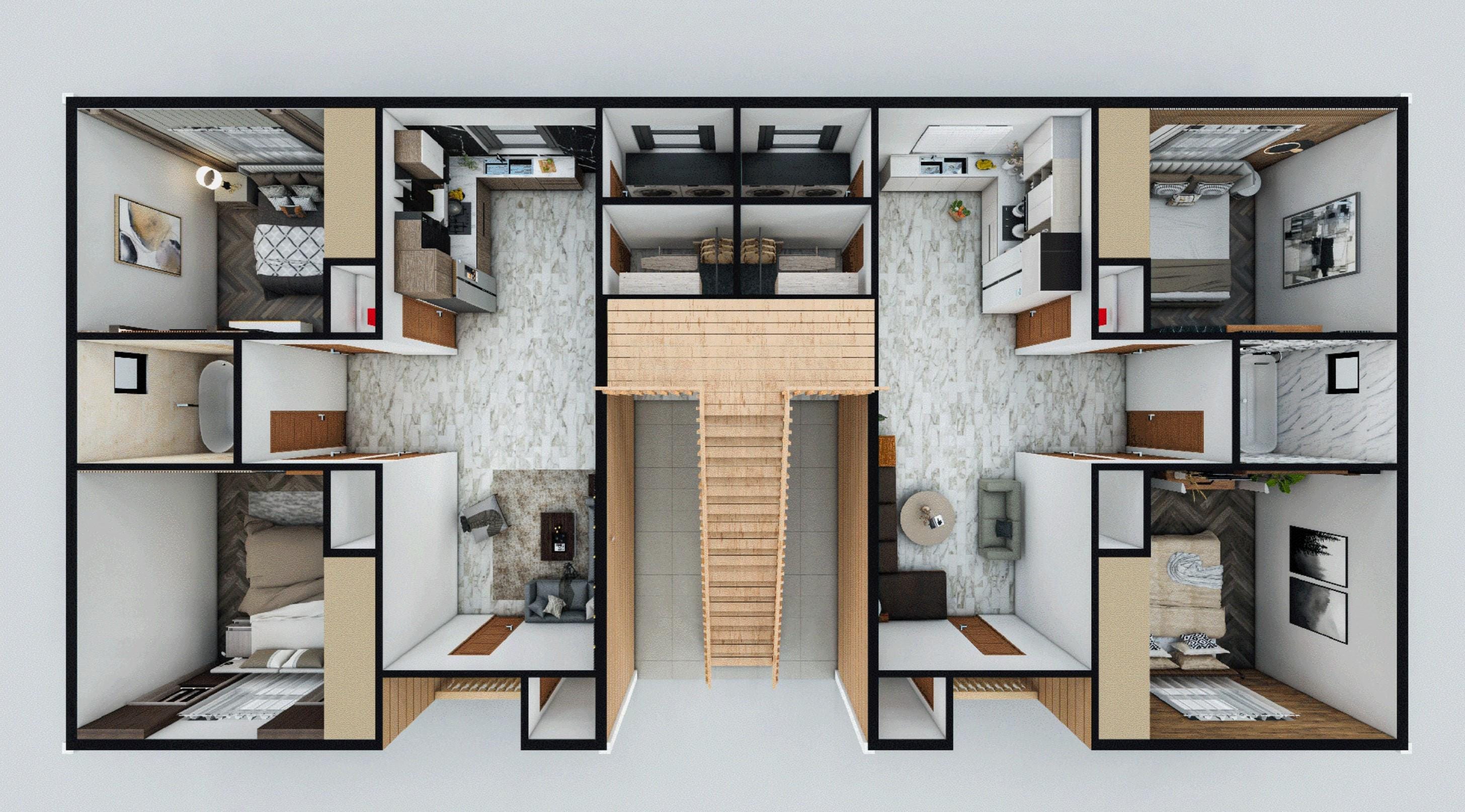 Fourplex Multifamily Building Plans 60’x29’ – 2 Storeys, 4 Units, Detailed Architectural ...