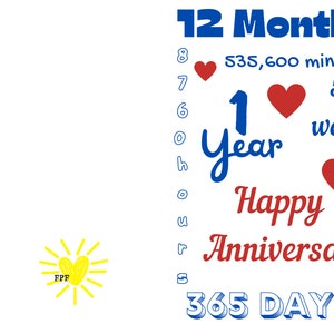 Printable Anniversary Card, Digital Download, 1 Year Anniversary Card ...