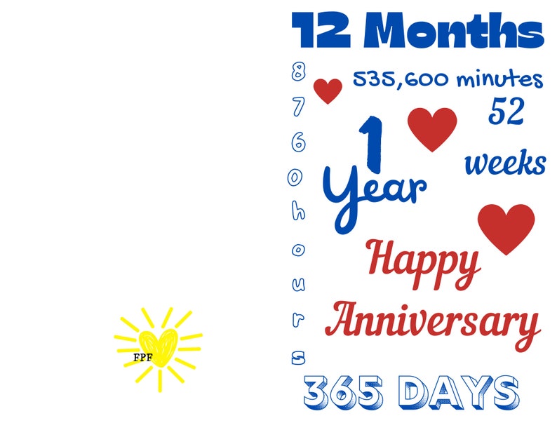 Printable Anniversary Card, Digital Download, 1 Year Anniversary Card ...