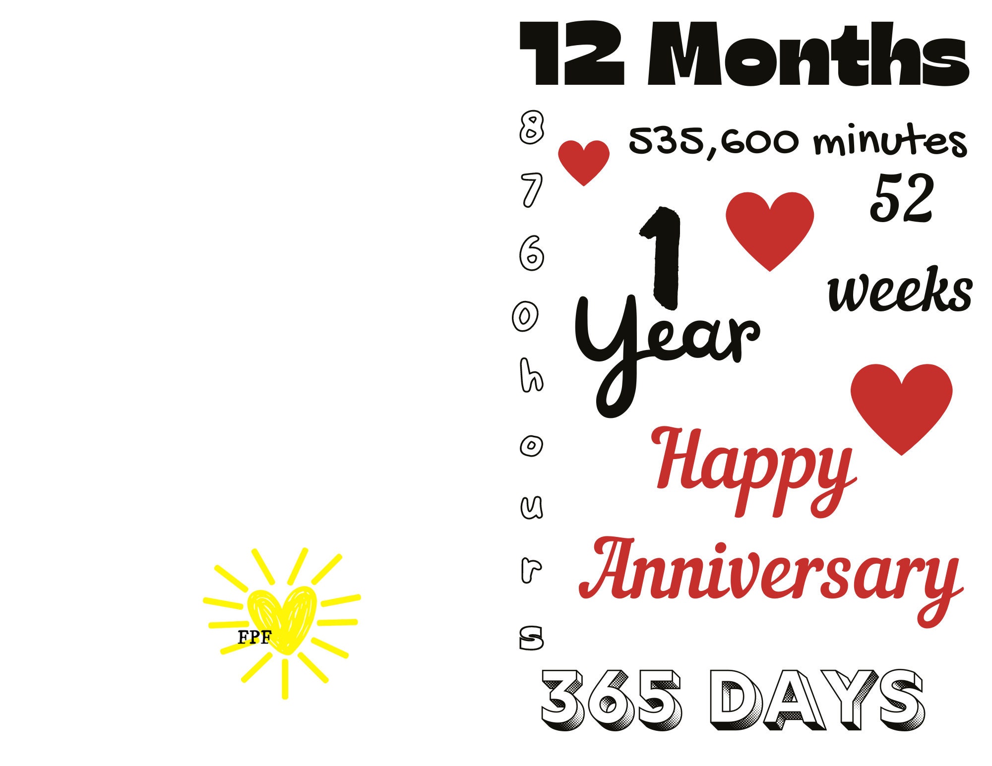 Printable Anniversary Card, Digital Download, 1 Year Anniversary Card ...