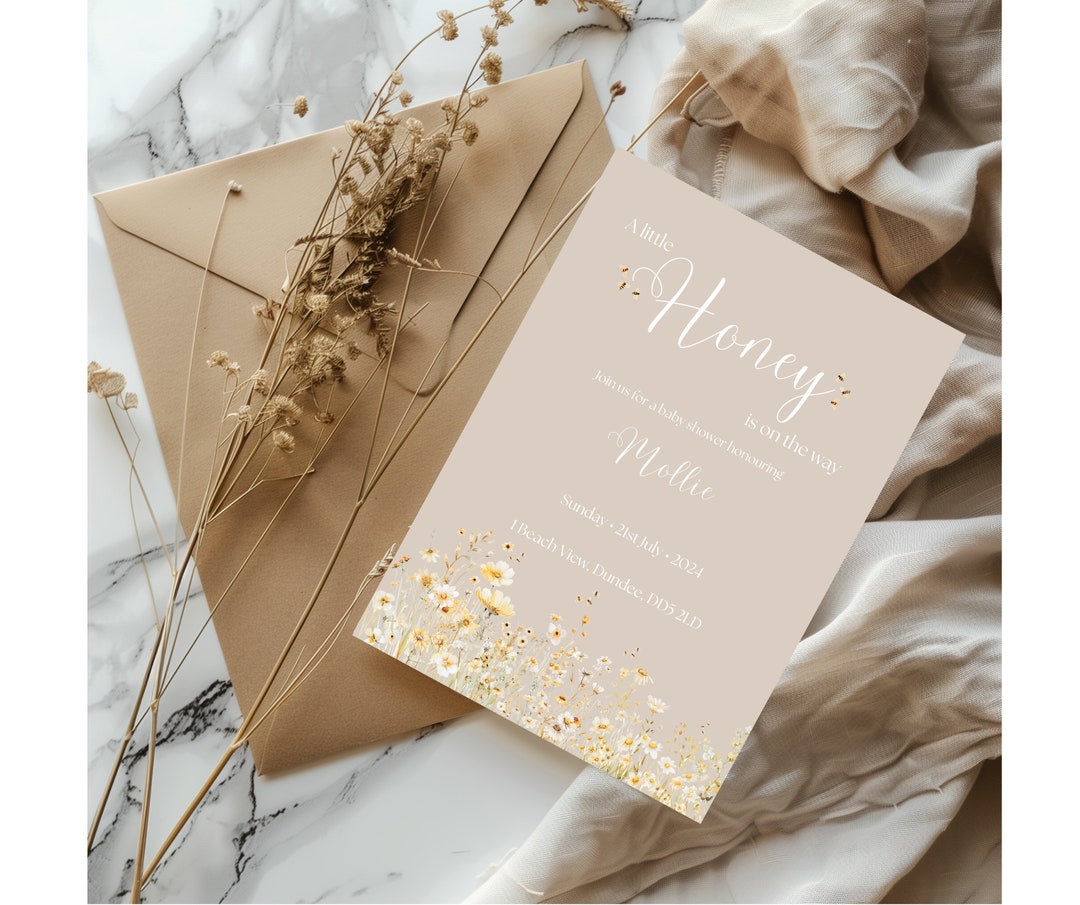 Invitación editable Un poco de miel está en camino: tema de baby shower ...