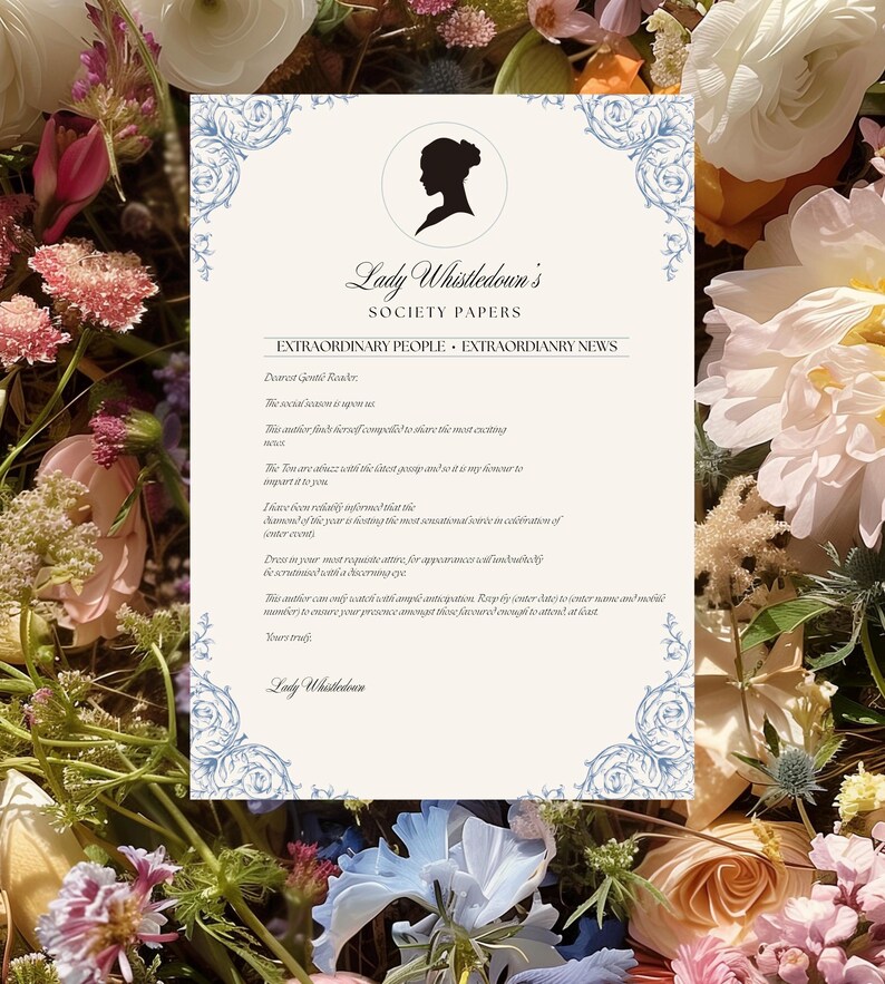 Editable Bridgerton Party Invitation, Lady Whistledown Tea Party ...
