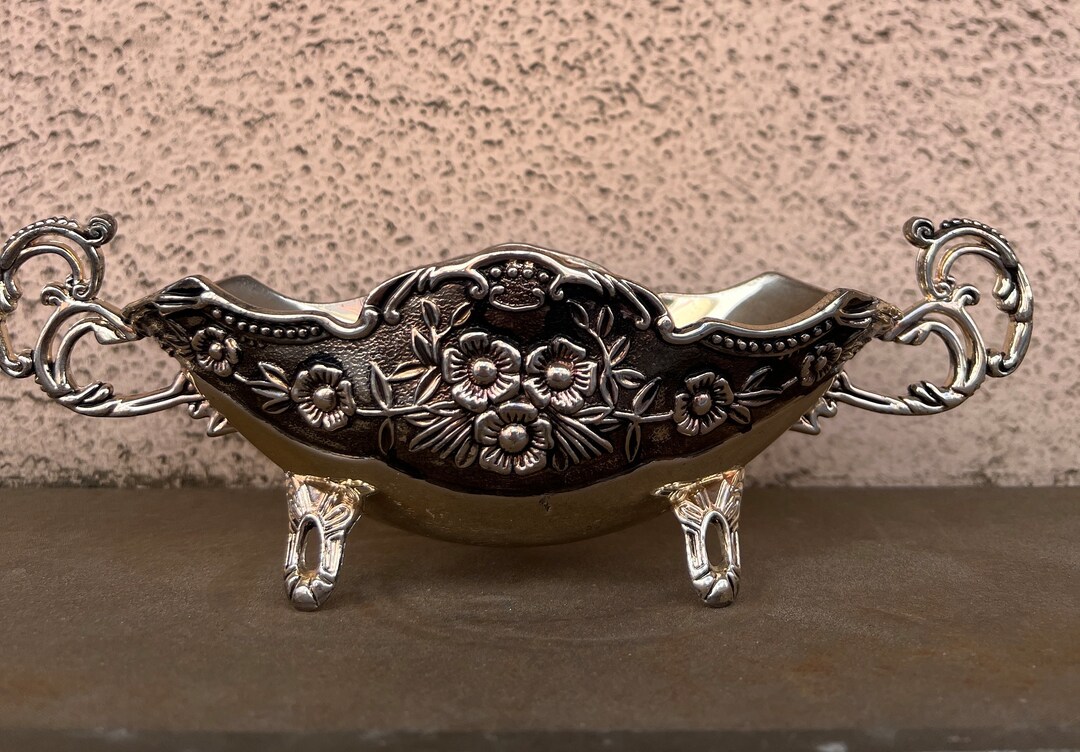 Vintage Art Deco Silver Plated Bowl, Ornate Footed Bowl With Handles - Etsy