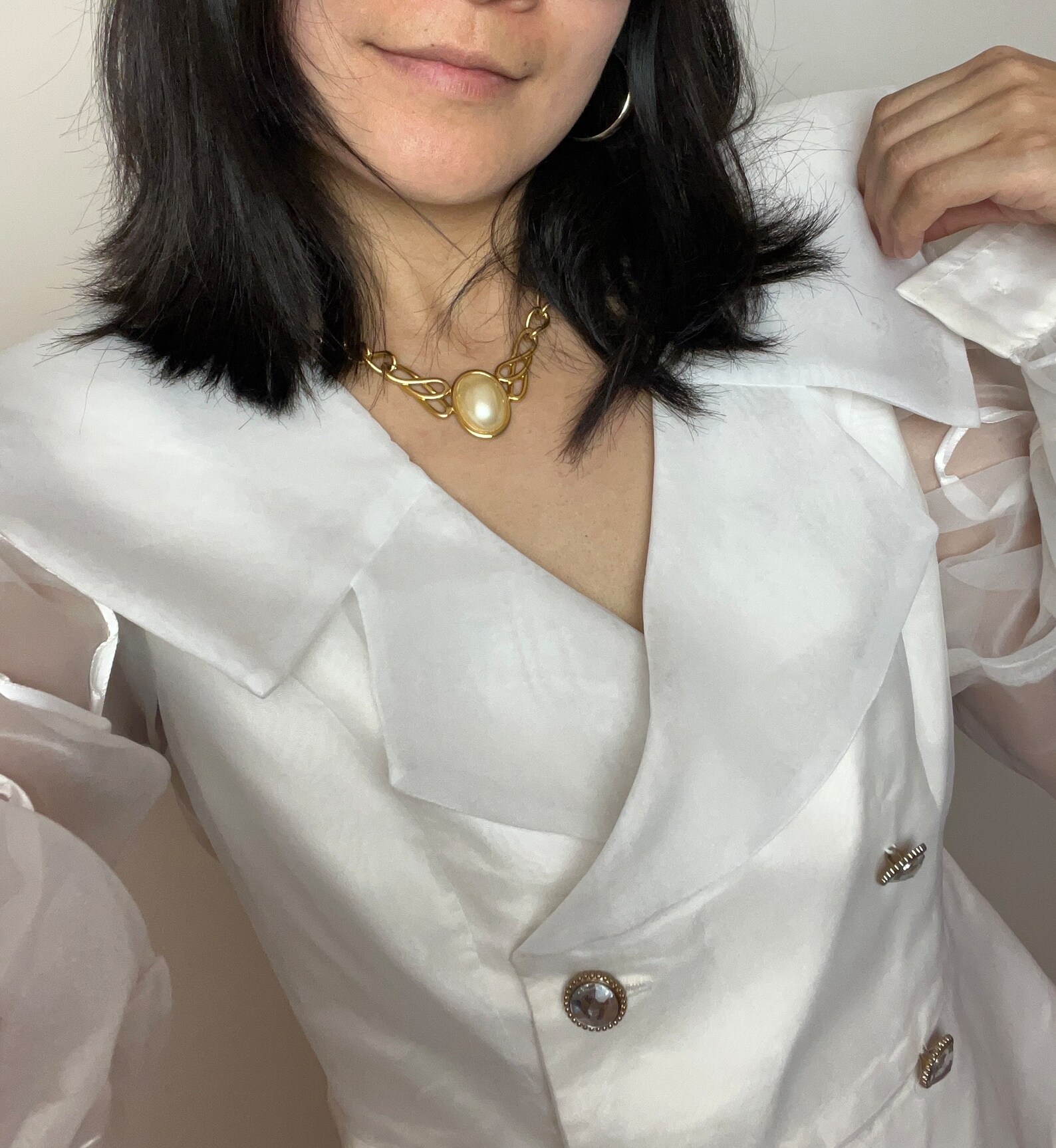 Vintage Positivity Ellyn Coffin Cream White Sheer Chiffon Blouse ...
